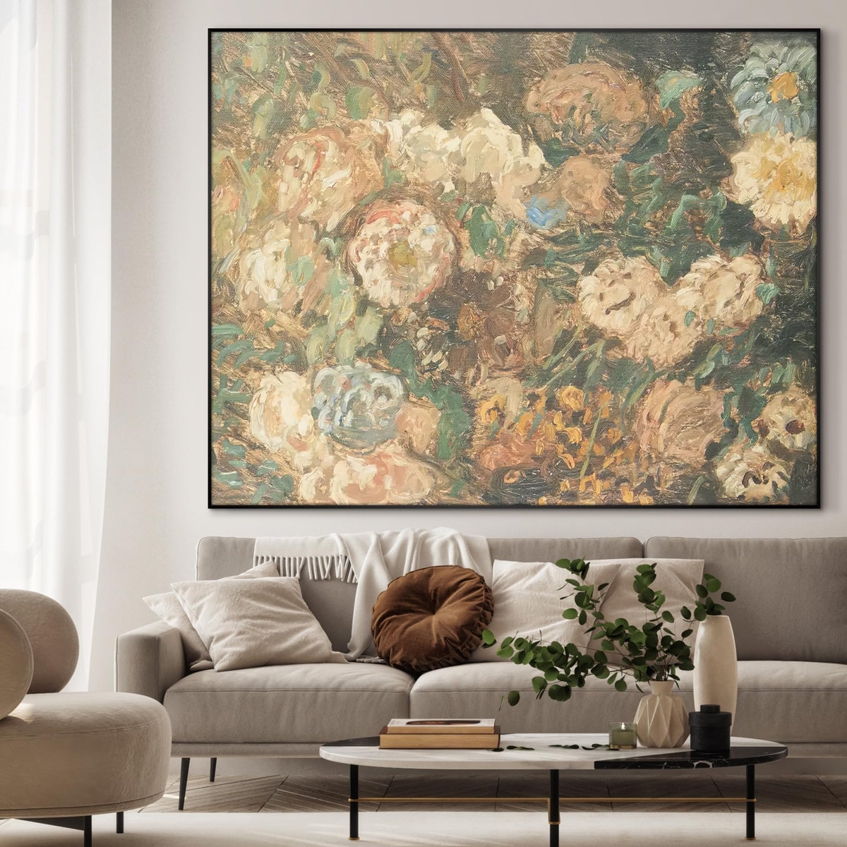 SIGNLEADER Abstract Vintage Impressionist Floral Illustrations Extra Large Framed Wall Art Print ...